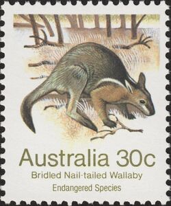 Stamp: Bridled Nail-tailed Wallaby (Onychogalea fraenata) (Australia(Endangered Species (1981 ...