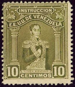 Stamp: Simón Bolívar (Venezuela(Instruccion - Bolivar Series of 1914) Mi:VE ST108,Sn:VE AR45,Yt ...