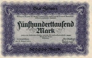 Banknote: 500,000 Papiermark (German Notgeld(Crimmitshau) Kel:931d.1