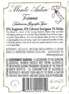 Drink Label: Monte Antico Toscana Red (Santa Lucia, ItalyCol:IT-WINE-000120