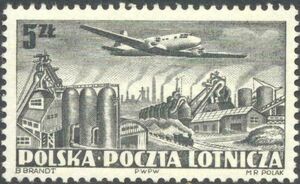 Stamp: Ilyushin II-12 flying over Nowa Huta (Poland(Freight air ...