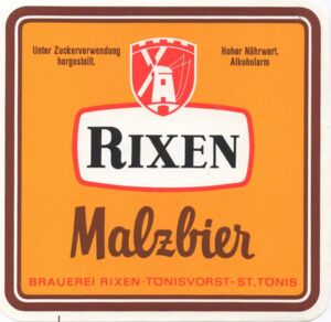 Drink Label: Rixen Malzbier (Brauerei Rixen, St. Tönis, Germany ...