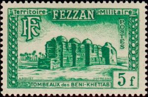 Stamp: Tombs of Beni Khettab (Fezzan(Local Motifs (1949)) Mi:FR-FZ 36 ...
