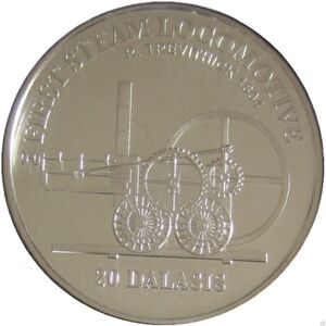 Moneda: 20 Dalasis (First Steam Locomotive Richard Trevithick) (Gambia ...