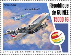 Stamp: Airbus A380 and Airbus E-Fan X (Guinea(Airbus A380 (2020)) Yt:GN ...