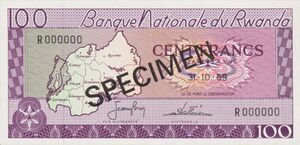 Banknote: 100 Francs (Rwanda(1964-1976 Issue) Wor:P-8a.3s