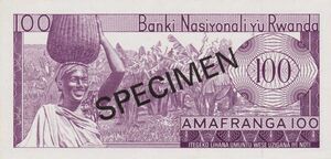 Banknote: 100 Francs (Rwanda(1964-1976 Issue) Wor:P-8a.3s
