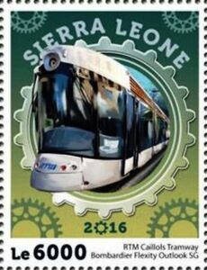 Stamp: RTM Caillols Tramway Bombardier Flexity Outlook SG (Sierra Leone ...