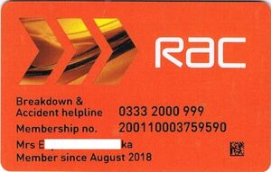 Functional Card: RAC rescue (Insurance, United Kingdom of Great Britain ...