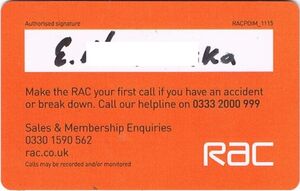 Functional Card: RAC rescue (Insurance, United Kingdom of Great Britain ...