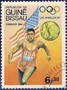 Frimærke: Carl Lewis, 4x100 relay, US (Guinea-Bissau(Summer Olympic ...