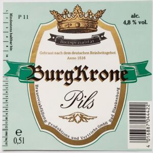 Drink Label: BurgKrone Pils (Burg Greifenstein, Germany, Federal ...