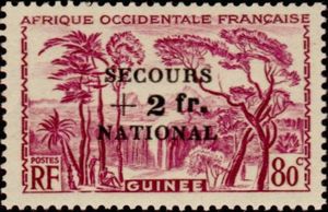 Stamp: Landscape overprinted and surcharged (French Guinea(Stamps of ...