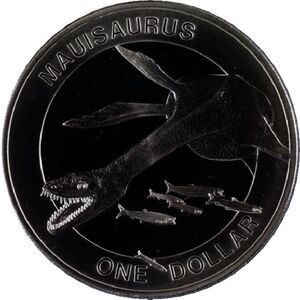 Coin: 1 Dollar (Ancient Reptiles - Mauisaurus) (New Zealand(Numismatic ...