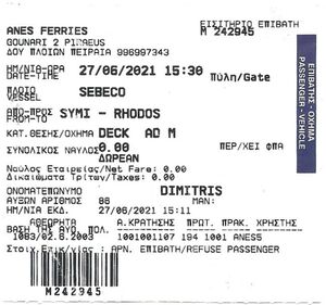 Transport Ticket: Symi - Rhodos (ANES Ferries, Greece(Sebeco) Col:GR ...