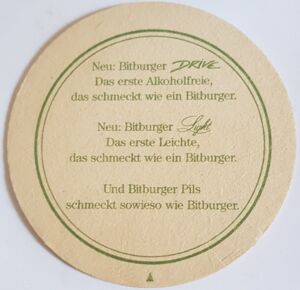 Beer Coaster: Bitburger (Bitburger Brauerei, Germany, Federal ...