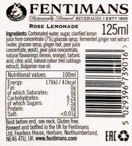 Drink Label: Fentimans Rose Lemonade (Fentimans Ltd, United Kingdom of ...