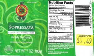Food Label: Danielle Sopressata (Daniele , Inc., United States of ...