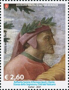 Марка: Il Parnaso (Raphael) - detail of Dante Alighieri (Мальта ...