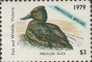 Stamp: Freckled duck (Victoria: Revenue Stamps(Fish and Wildlife) Bar ...