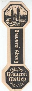 Etiqueta de bebida: Metten (Klosterbrauerei Metten, AlemaniaCol:DE-BEER ...
