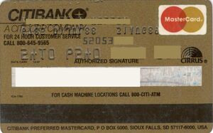 Bank Card: CITIBANK Preffered MC Gold 12-87 (Citibank, United States of ...