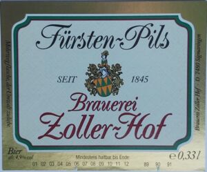 Štítok z nápoja: Fursten-Pils Brauerei Zoller-Hof (Brauerei Zoller-Hof ...