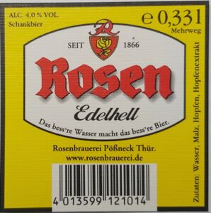 Drink Label: Rosen Edelhell (Rosenbräu Pössneck, Germany, Federal ...