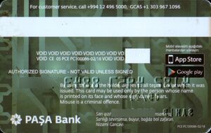 Bank Card: MasterCard Debit "Nizami" (Pasha Bank, AzerbaijanCol:AZ-VI-0033
