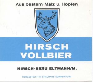 Drink Label: Hirsch Vollbier (Brauhaus Schweinfurt GmbH, Germany ...