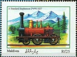 Stamp: Standard Stephenson 2-4-0, 1837 (Maldives(PhilexFrance '99 ...