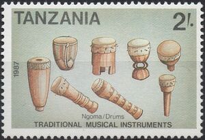 Stamp: Drums (Tanzania(Traditional Musical Instruments) Mi:TZ 565,Sn:TZ ...