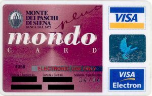 Bank Card: Mondo Card (Banca Monte dei Paschi di Siena, ItalyCol:IT-VE-0066