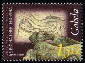 Stamp: Bronze Figure: Map of Gabela (Bosnia and Herzegovina, Croatian ...