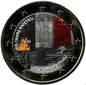 Moneda: 2 Euro (50th Anni. of the Genuflection of Warsaw. Coloured 6 ...
