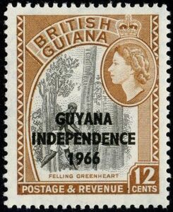 Stamp: Felling Greenheart overprinted (Guyana(Independence stamps) Mi ...