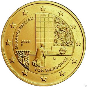 Moneda: 2 Euro (50th Anni. of the Genuflection of Warsaw. Gilded ...