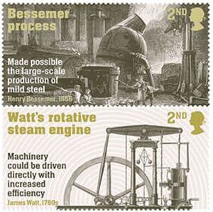 Stamp: Bessemer Process/Watt's Rotative Steam Engine (United Kingdom of ...