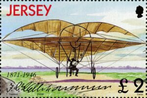 Stamp: Jacob Ellehammer's Biplane (Jersey(Centenary of Powered Flight ...