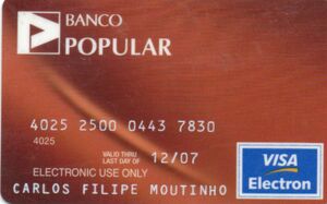 Bank Card: Banco Popular (Vsa Electron) (Banco Popular Portugal S.A ...