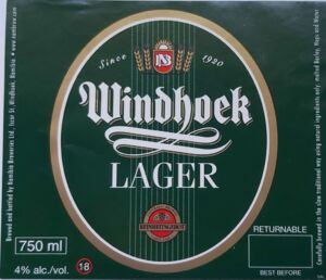 Drink Label: Windhoek Lager (Namibian Breweries, NamibiaCol:NA-BEER-000049