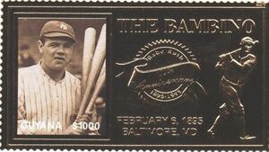 Stamp: Babe Ruth with three bats (Guyana(Birth Centenary of Babe Ruth ...