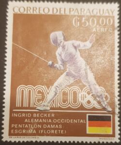 Stamp: Ingrid Becker, West Germany, Fencing & Pentathlon (Paraguay ...