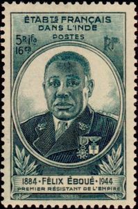 Stamp: Governor General Eboue (India, French(Governor General Félix ...