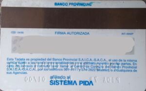 Bank Card: Pida (Banco Provincial, VenezuelaCol:VE-SB-0028