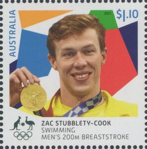 Stamp: Zac Stubblety-Cook - Swimming Men's 200m Breaststroke (Australia) (Gold Medallists at ...