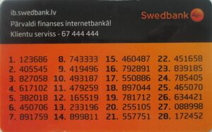 Bank Card: Code card Swedbank (Swedbank, LatviaCol:LV-GM-0040 💳