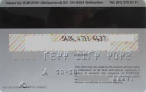 Bank Card: Europay. Eurocard (Europay, SwitzerlandCol:CH-MC-0055