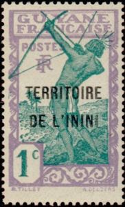 Stamp: Native firing arrow (Inini(Guyane overprint Inini (I)) Mi:FR-INI ...