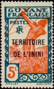 Stamp: Native firing arrow (Inini(Guyane overprint Inini (I)) Mi:FR-INI ...